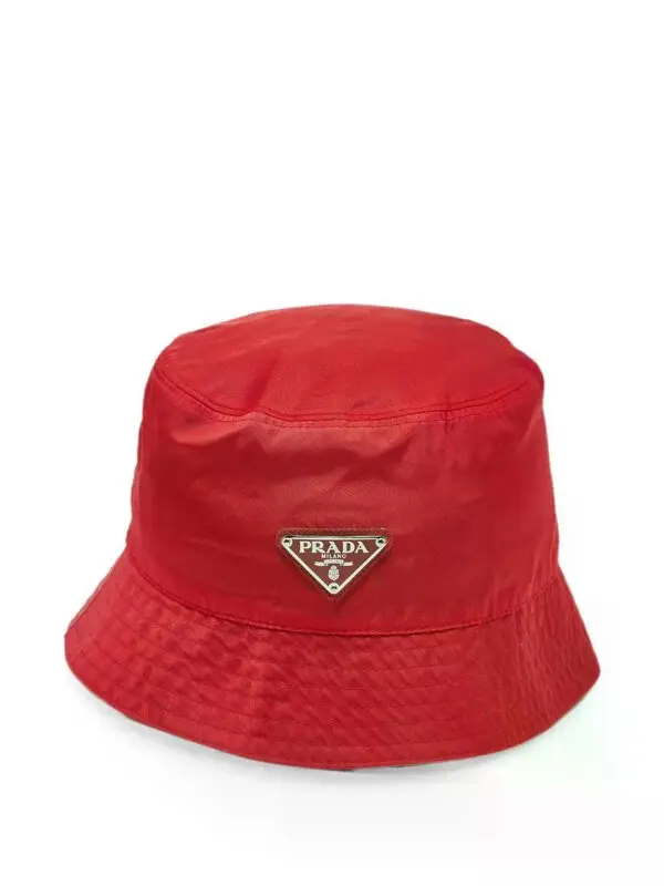 Prada Enamel Triangle Logo Bucket Hat - Red