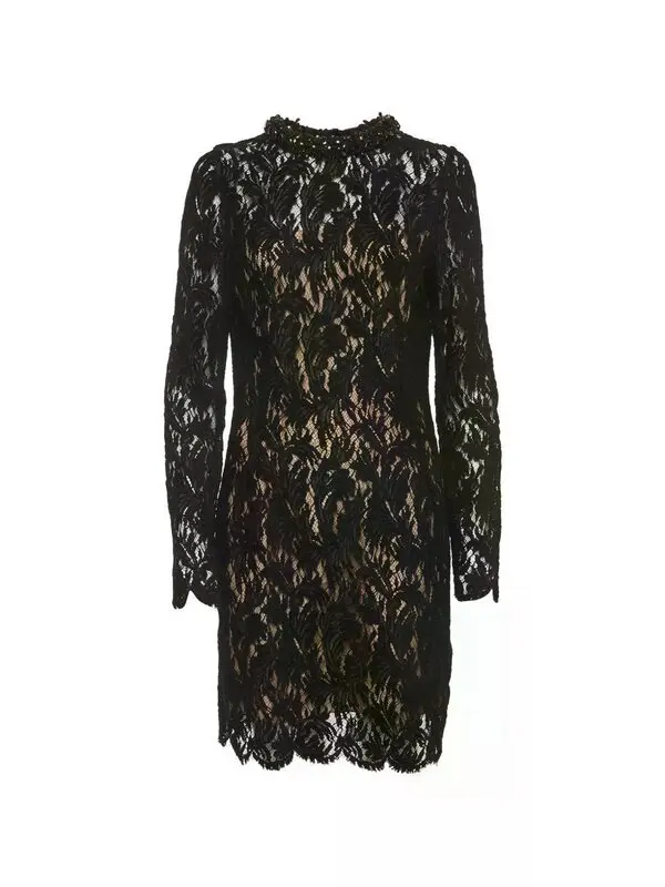 LANVIN 2014 Bead-embellished Lace Mini Dress - Black