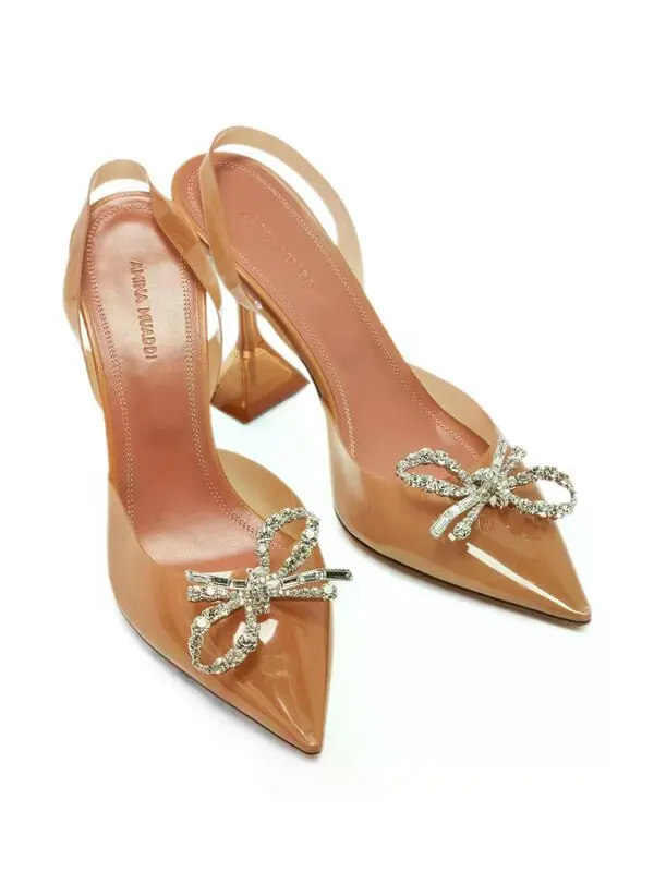 Amina Muaddi Holli Glass Bow-detail Slingback Pumps
