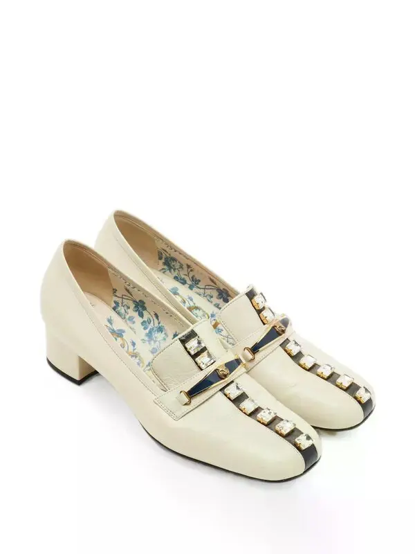 Gucci Crystal-embellished Block-heel Loafer Pumps