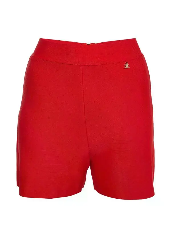 Elisabetta Franchi Logo Charm Elastic Waistband Shorts - Red