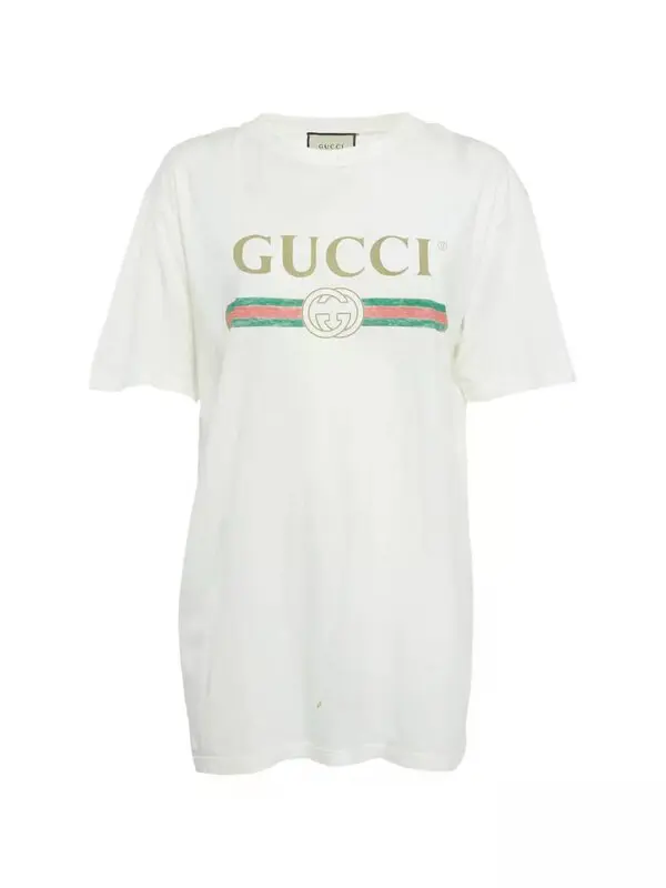 Gucci Logo-print Distressed T-shirt - Neutrals