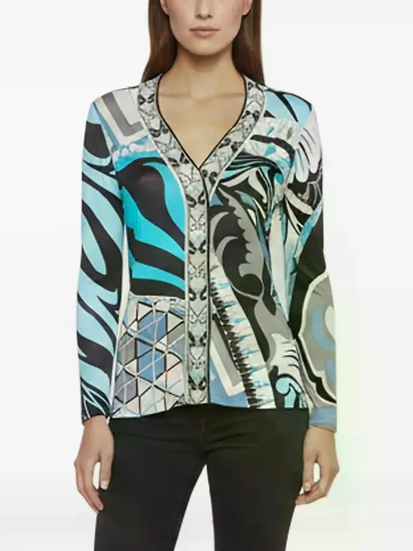 Emilio Pucci Abstract-print V-neck Blouse - Blue