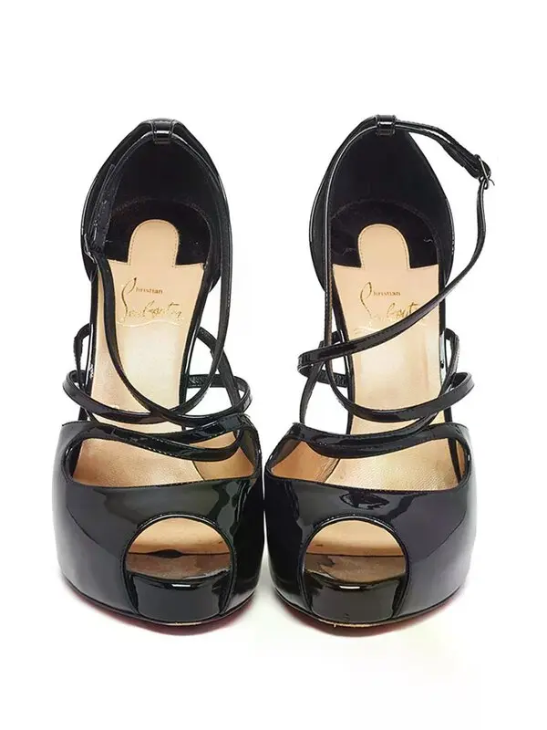 CHRISTIAN LOUBOUTIN Patent Leather Ankle Strap Platform Sandals