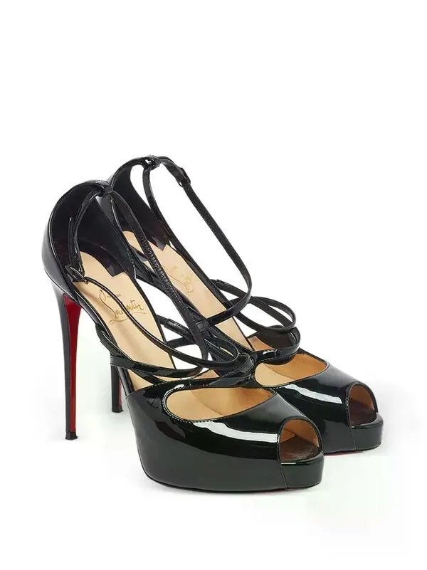 CHRISTIAN LOUBOUTIN Patent Leather Ankle Strap Platform Sandals
