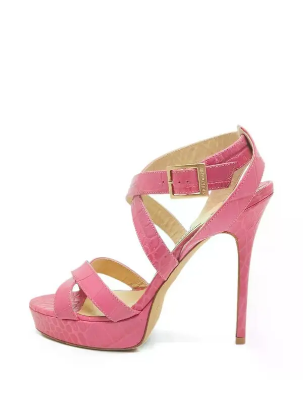 JIMMY CHOO Lottie Croc-embossed Leather Heeled Sandals - Pink