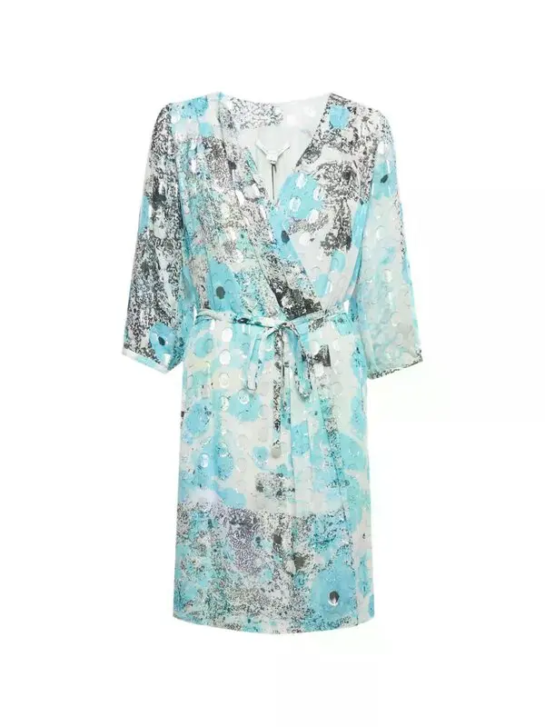 Diane Von Furstenberg Metallic-dot Wrap Mini Dress - Blue