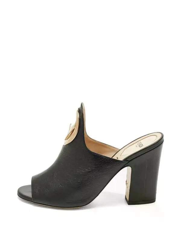 Fendi Leather F Logo Mules - Black