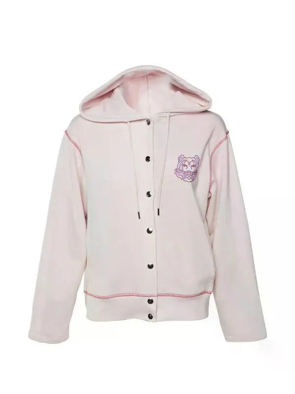Kenzo Tiger-print Button-front Hoodie - Pink
