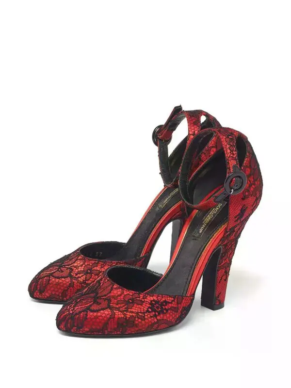 Dolce & Gabbana Floral Lace Ankle Strap High Block Heel Sandals