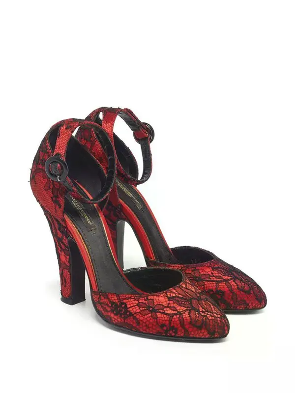 Dolce & Gabbana Floral Lace Ankle Strap High Block Heel Sandals