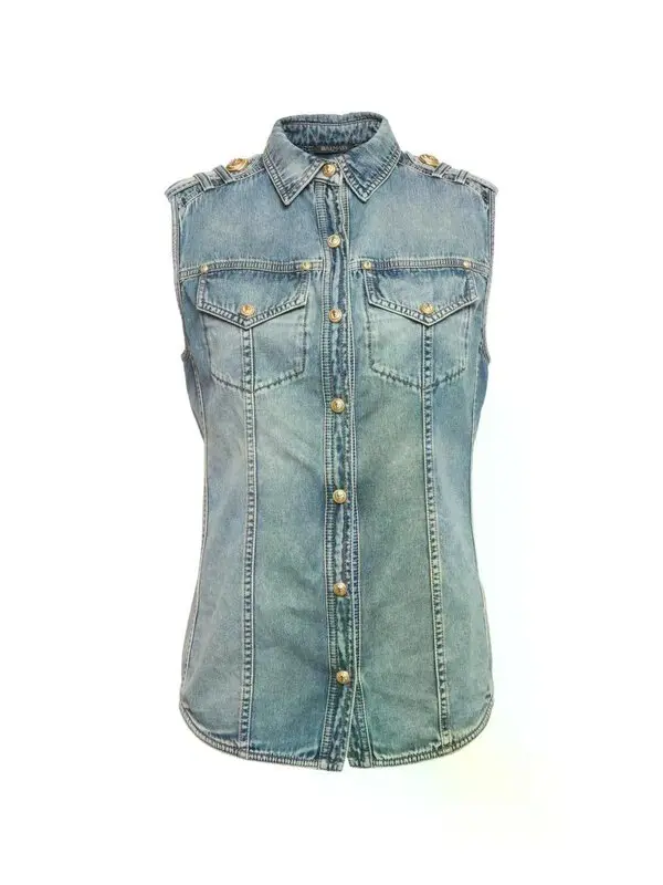 Balmain Faded Denim Sleeveless Shirt - Blue