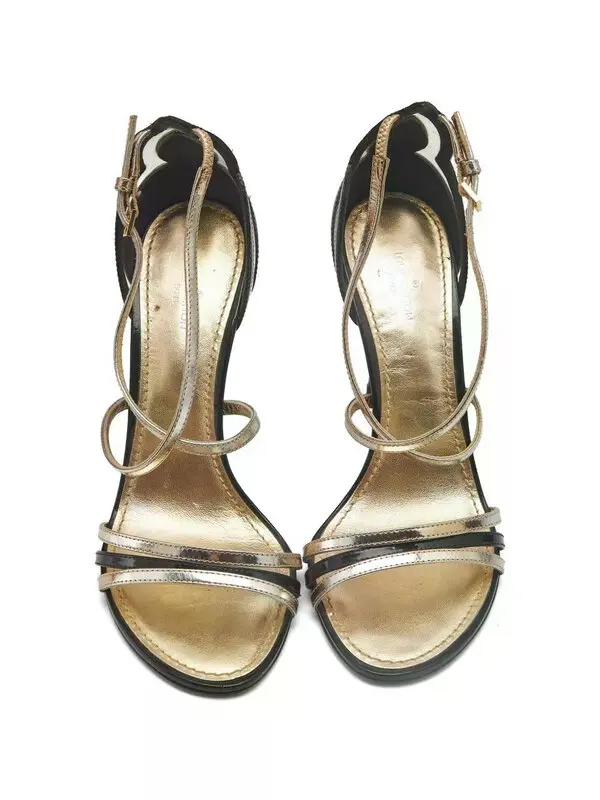 LOUIS VUITTON Strappy Metallic Leather Stiletto Sandals