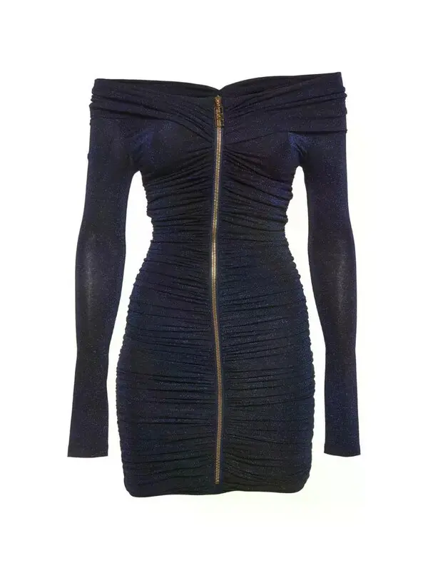 Elisabetta Franchi Ruched Metallic-knit Mini Dress