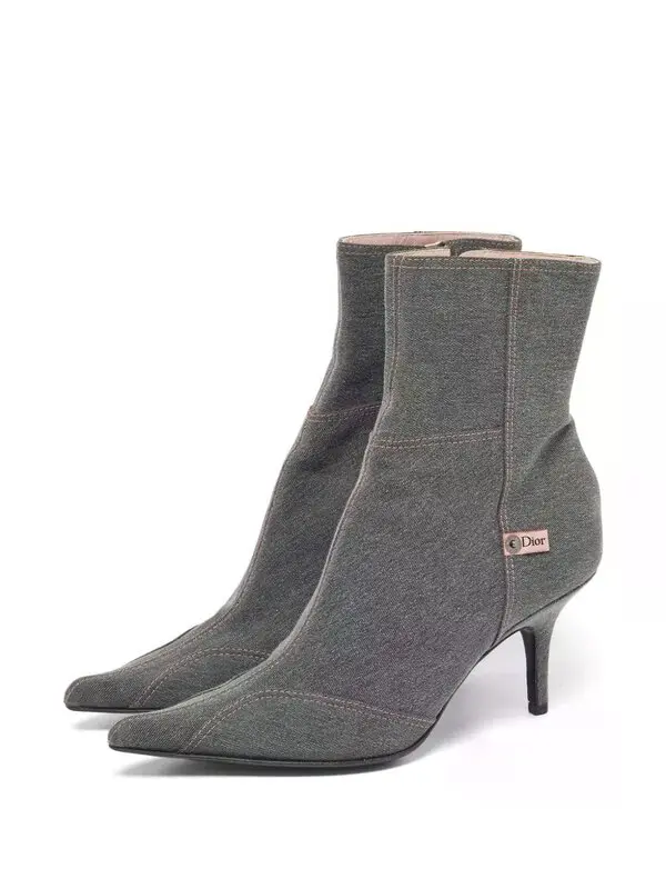 Dior Pointed Toe Heeled Ankle Boots - Grey