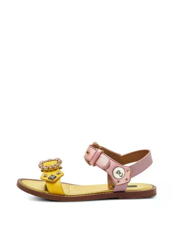 Dolce & Gabbana Embellished Lizard-effect Sandals - Yellow