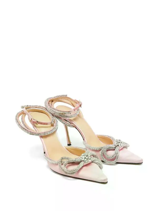Mach & Mach Embellished Crystal Bow Ankle Wrap Pumps