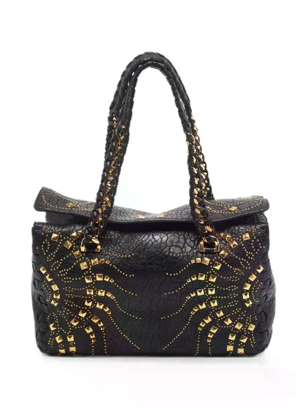 Roberto Cavalli Regina Studded Leather Tote Bag - Black