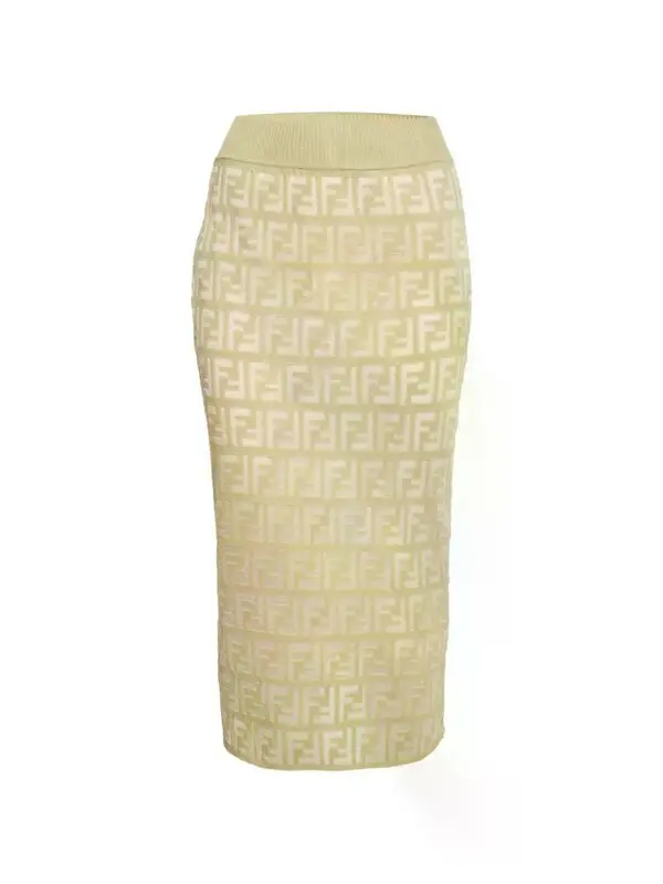 Fendi Ff Logo Knit Midi Skirt - Green