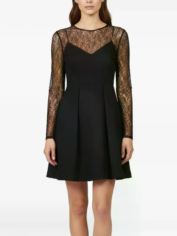 Sandro Lace Pleated Mini Dress - Black