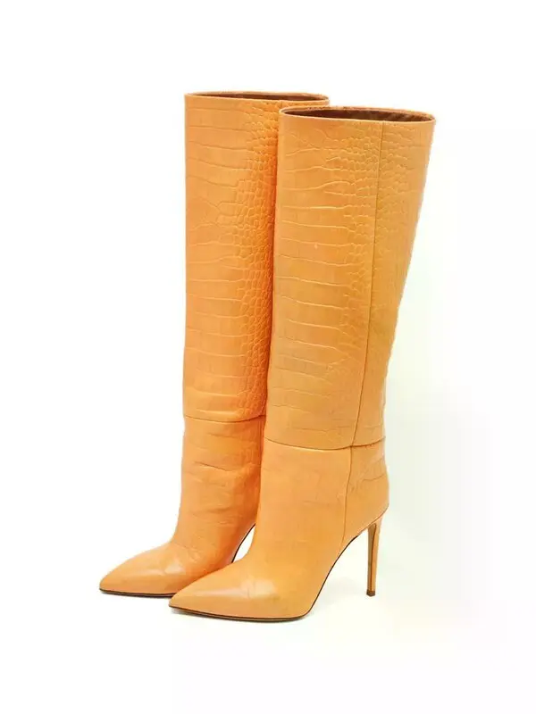 Paris Texas Croc-embossed Leather Knee-high Stiletto Boots - Orange