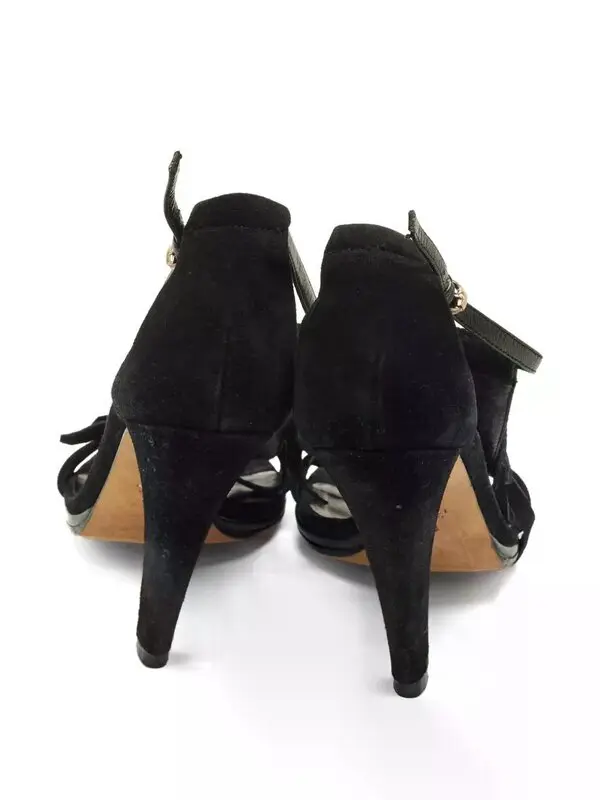 Gucci Suede Fringe Bow Detail High Heel Sandals