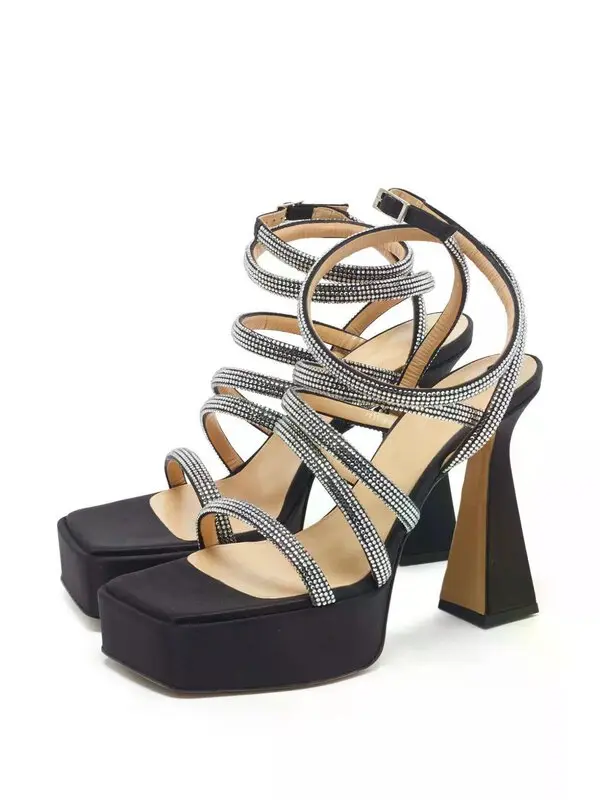Mach & Mach Sydney Crystal Embellished Platform Sandals - Black