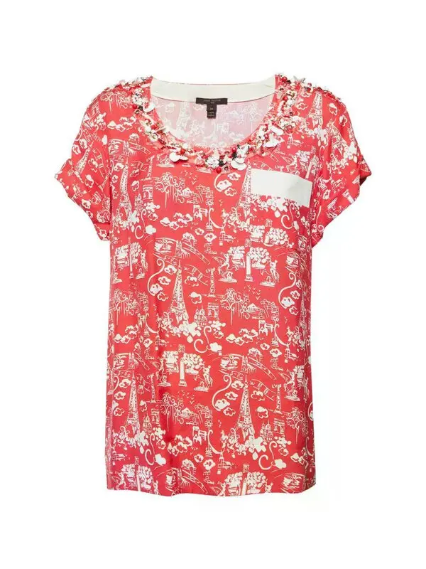 LOUIS VUITTON Paris Art-print Bead-embellished Blouse