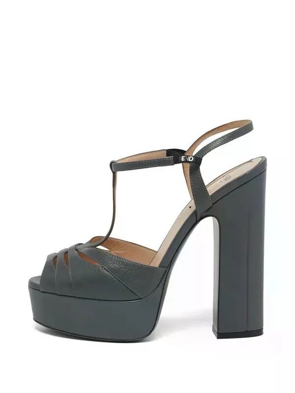 Fendi Leather Platform T-strap Sandals - Grey