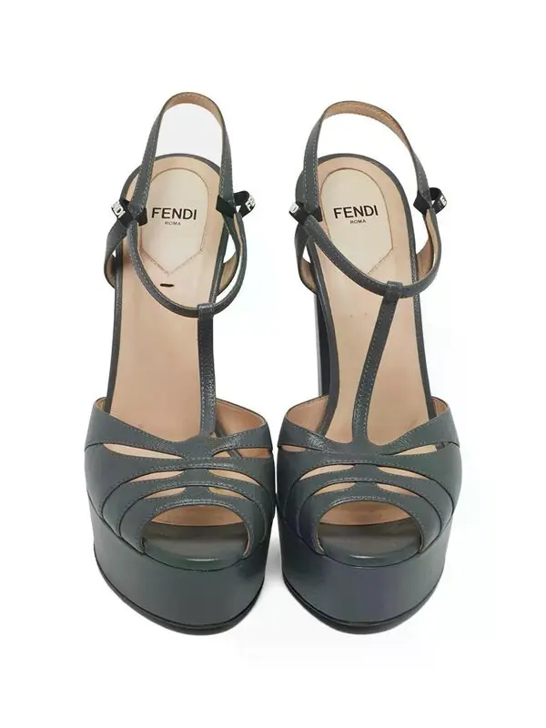 Fendi Leather Platform T-strap Sandals