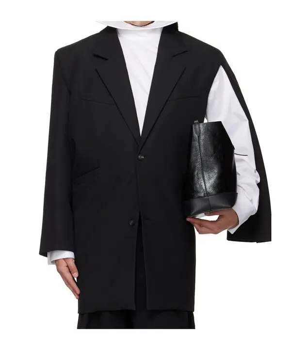 EGONLAB Curved Vent Single-breasted Wool Suit Jacket - Black