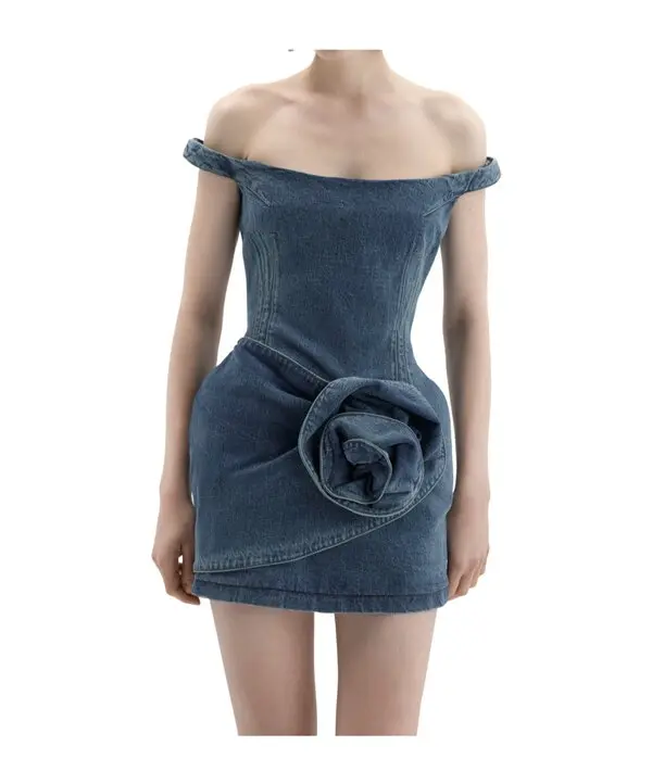 Magda Butrym Floral-detail Off-the-shoulder Mini Dress - Blue