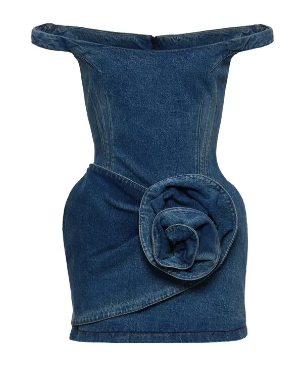 Magda Butrym Floral-detail Off-the-shoulder Mini Dress - Blue