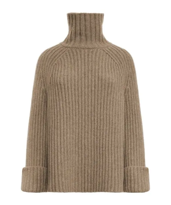 Malo Raglan Ribbed Turtle Neck In Luxury Cashmere - Brown