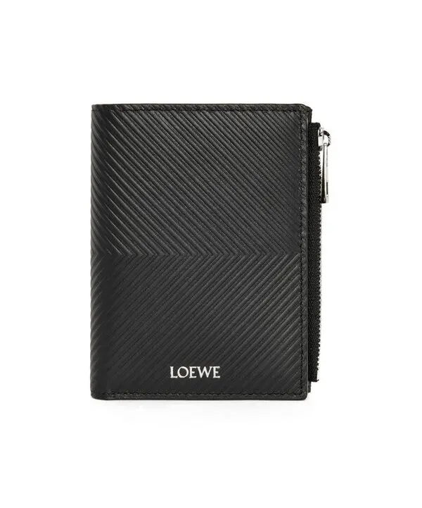 Loewe Slim Compact Walllet In Textured Classic Calfskin - Black