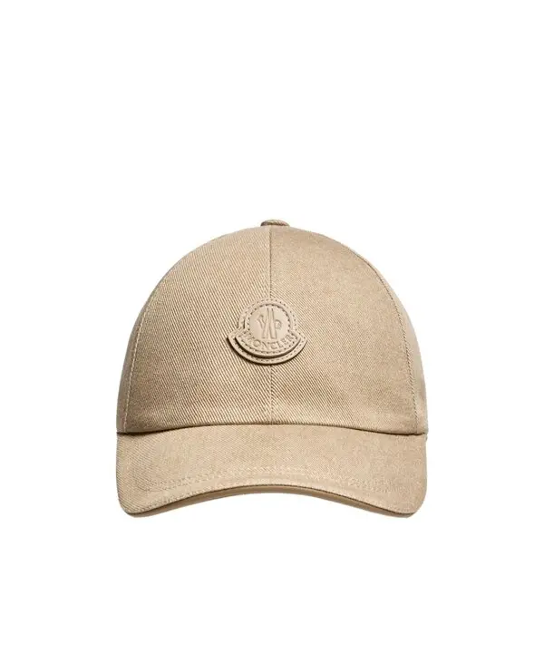 Moncler Leather Logo Cotton Gabardine Baseball Cap - Beige