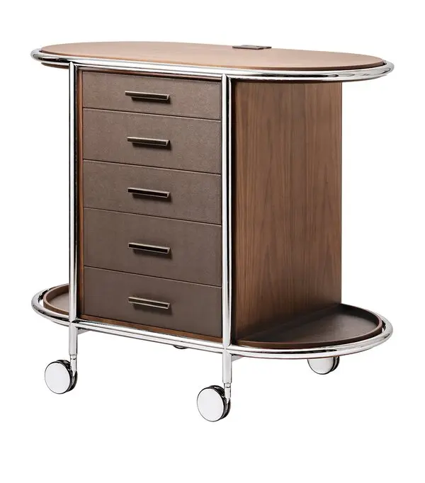 GIOBAGNARA Leather And Walnut Arcade Tea And Coffee Cart - Brown