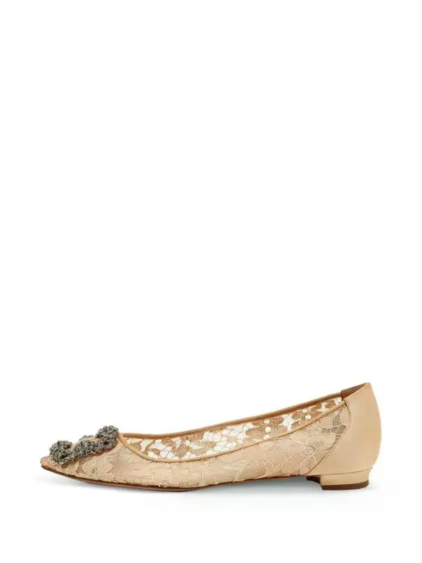 Manolo Blahnik Hangisi Embellished Ballet Flats - Neutrals