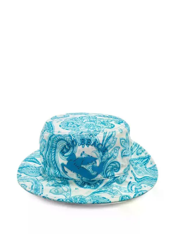 Etro Paisley Print Logo Bucket Hat - Blue