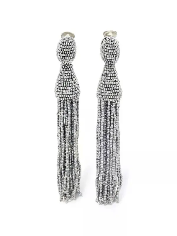 Oscar De La Renta Beaded Tassel Earrings - Silver