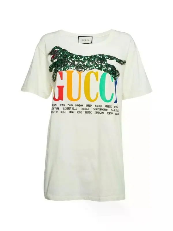 Gucci Sequin Tiger Appliqué Cotton T-shirt