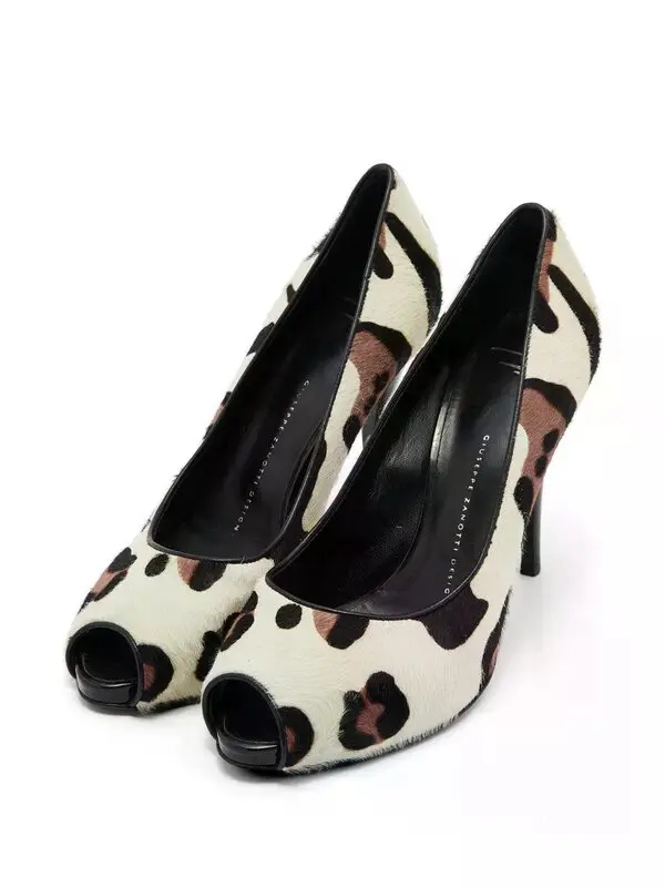 GIUSEPPE ZANOTTI Leopard-print Peep-toe Stiletto Pumps - White