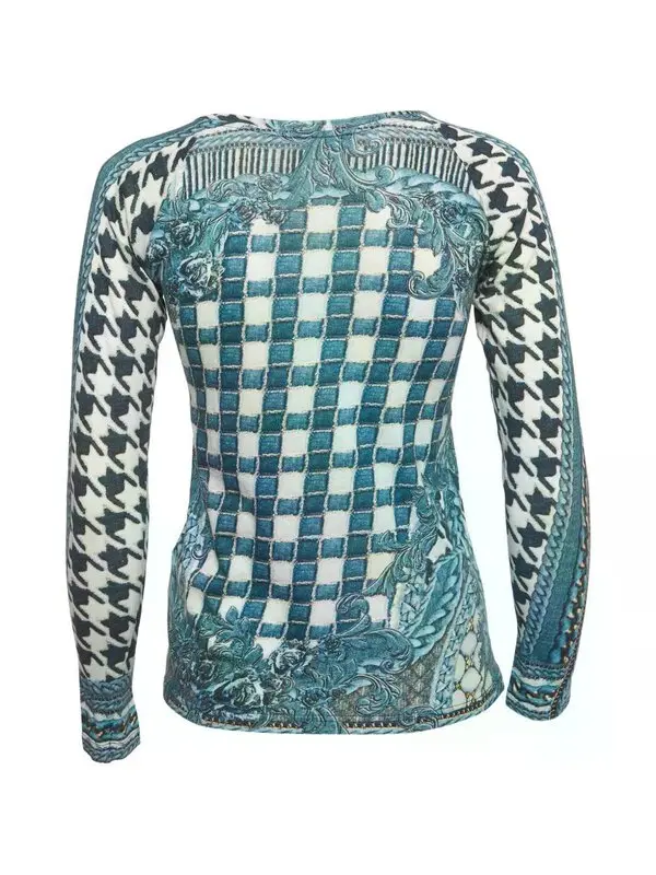 Balmain Cotton Checkered Crew Neck Long Sleeve Top
