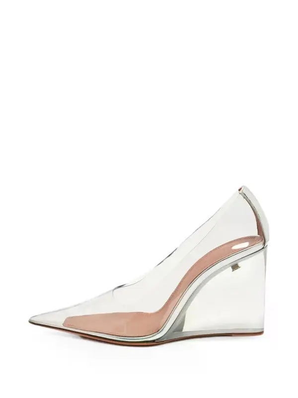 Amina Muaddi Transparent Patent Leather Wedge Pumps - White