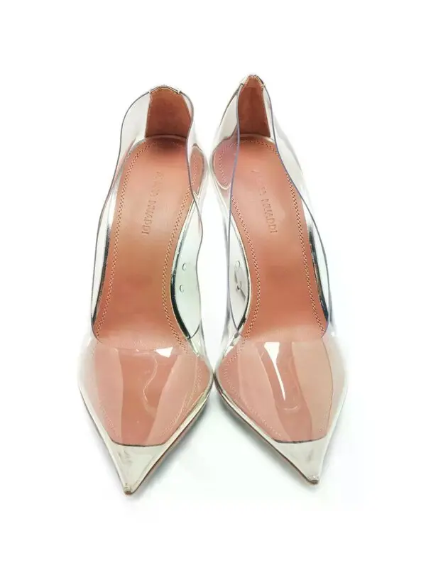 Amina Muaddi Transparent Patent Leather Wedge Pumps - White