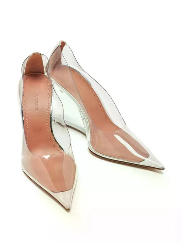 Amina Muaddi Transparent Patent Leather Wedge Pumps - White