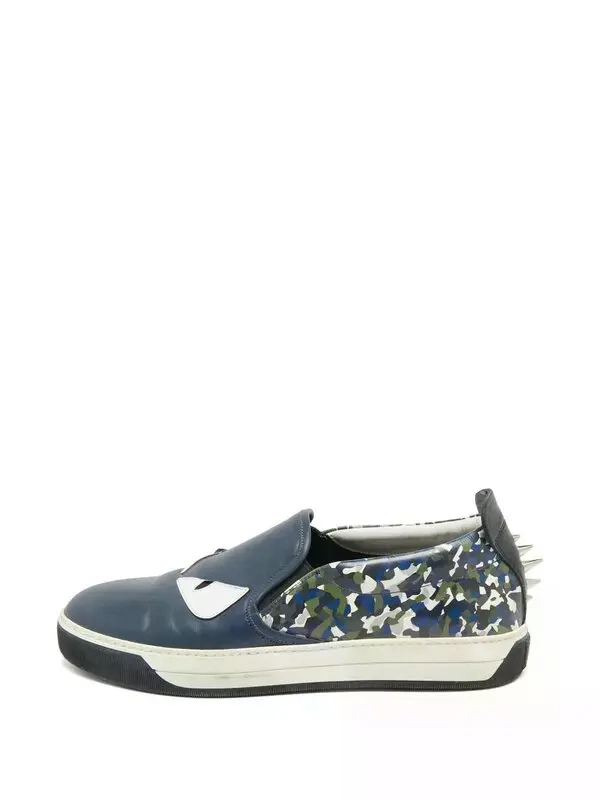 Fendi Monster Eyes Embellished Slip-on Sneakers