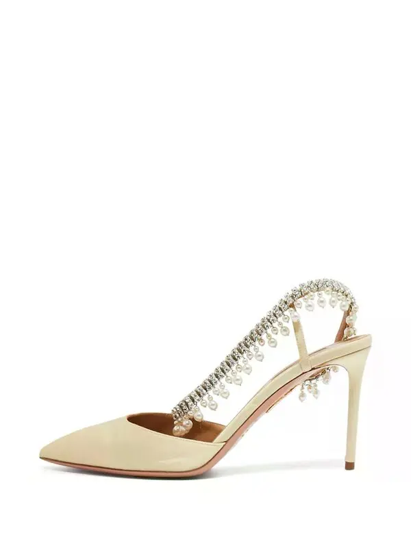 AQUAZZURA Crystal And Pearl Embellished Slingback Pumps