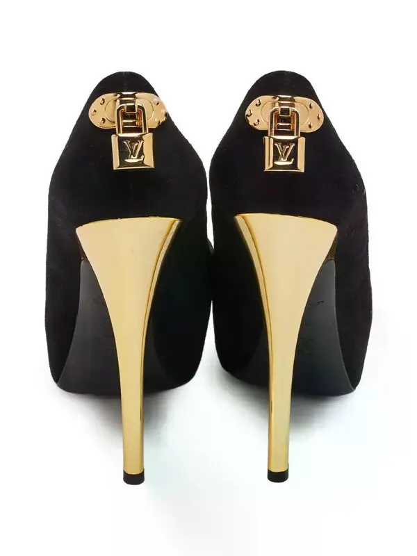 LOUIS VUITTON Suede Peep-toe Platform Stiletto Heels - Black