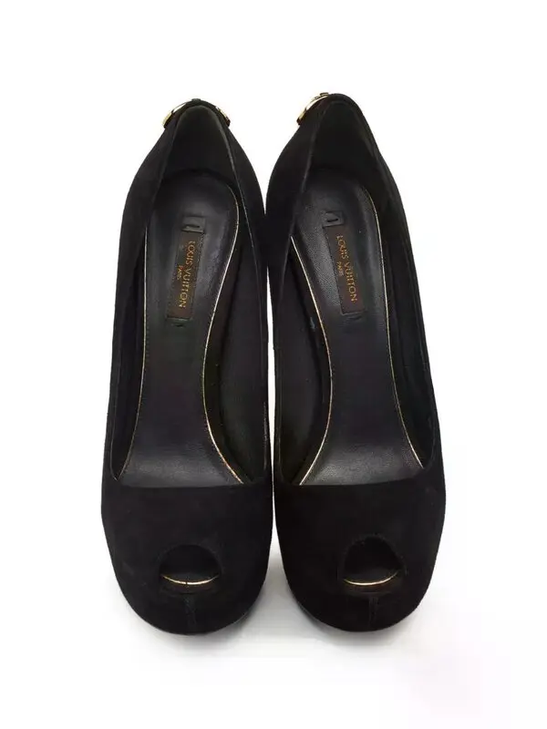 LOUIS VUITTON Suede Peep-toe Platform Stiletto Heels - Black